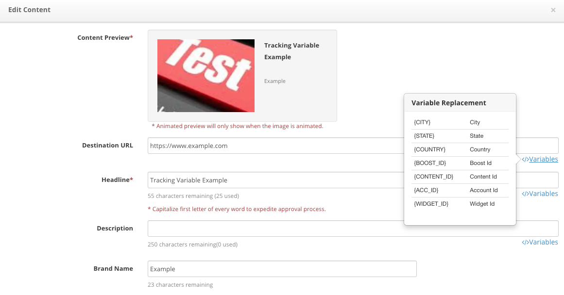 Adding Tracking Variables to Content URLs
