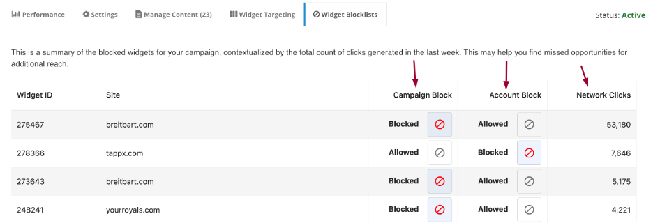 Widget Blocking and Un-Blocking